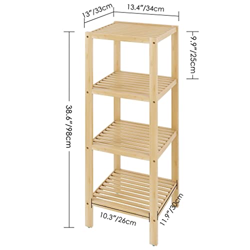 SMIBUY Bamboo Bathroom Over-The-Toilet Storage Shelf with 3-Tier Adjustable Shelves and 4-Tier Bamboo Rack Organizer Unit for Living Room Bedroom Kitchen (Natural)