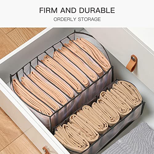 Wardrobe Clothes Organizer, Drawer Organizers for Clothing, 7/9/11 Grids Mesh Clothes Storage Organizer, Washable and Foldable Portable Closet Drawer Organizer(2 Pcs Jeans)