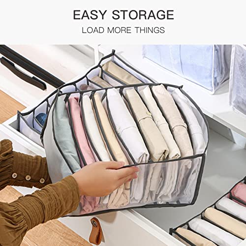 Wardrobe Clothes Organizer, Drawer Organizers for Clothing, 7/9/11 Grids Mesh Clothes Storage Organizer, Washable and Foldable Portable Closet Drawer Organizer(2 Pcs Jeans)