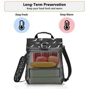 XUWU Goth Bats Halloween Rolltop Lunch Bag Insulated Foldable Lunch Box Portable for Women with Adjustable Shoulder Strap for Adults Teens School Work Office Picnic