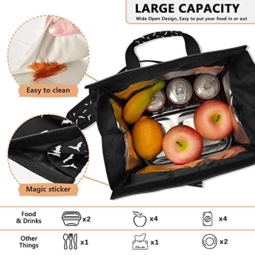 XUWU Goth Bats Halloween Rolltop Lunch Bag Insulated Foldable Lunch Box Portable for Women with Adjustable Shoulder Strap for Adults Teens School Work Office Picnic