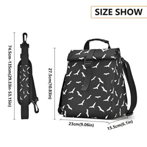 XUWU Goth Bats Halloween Rolltop Lunch Bag Insulated Foldable Lunch Box Portable for Women with Adjustable Shoulder Strap for Adults Teens School Work Office Picnic