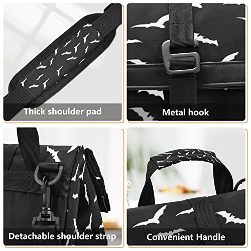 XUWU Goth Bats Halloween Rolltop Lunch Bag Insulated Foldable Lunch Box Portable for Women with Adjustable Shoulder Strap for Adults Teens School Work Office Picnic