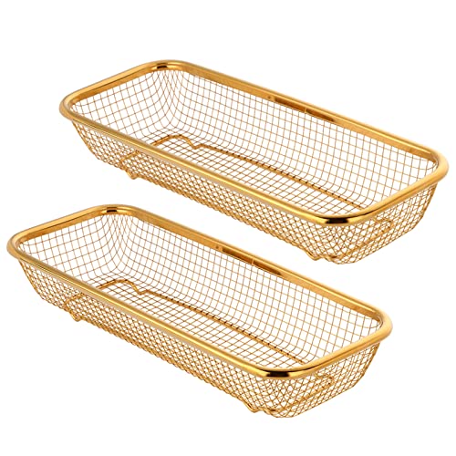 TUPMFG Kitchen Drawer Organizer, Stainless Steel Storage Basket for Silverware,Kitchen Utensil,Cutlery Tray Set Of 2, Gold