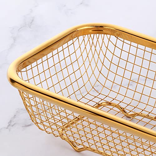 TUPMFG Kitchen Drawer Organizer, Stainless Steel Storage Basket for Silverware,Kitchen Utensil,Cutlery Tray Set Of 2, Gold