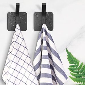 Adhesive Towel Hooks for Bathrooms，Heavy Duty Wall Hooks for Hanging Robe,Coats,Keys,Handbag,Waterproof Aluminum Sticky Hooks for Home,Bedroom,Hallways,Entrance,Kitchen,Office- Black 4 Pack