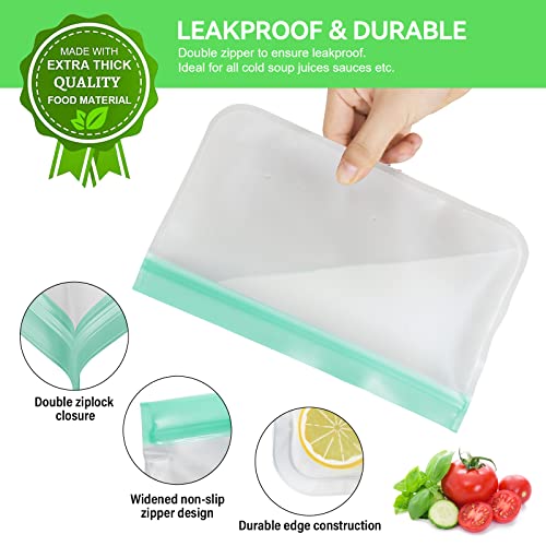 Reusable Food Storage Bags, 16 Pack Reusable Sandwich Bags BPA Free Reusable Freezer Bags, Leakproof Reusable Bags Silicone for Lunch Meat Fruit Veggies Snacks (10 Stand-Up bags+6 Flat bags)