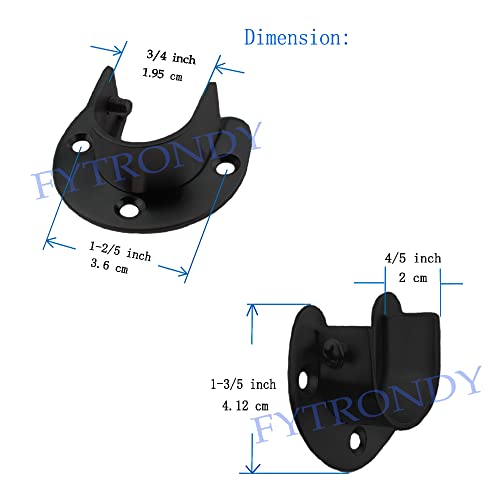 FYTRONDY Stainless Steel 3/4 Inch Diameter Wardrobe Closet Rod Bracket , U-Shaped Open Type Socket Bracket, Shower Curtain Rod Pole End Supports Sockets Flange 2 Sets (Black Edition)