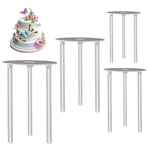 Cake Tier Stacking kit, 4 Pcs White Reusable Separator Plates for 4, 6, 8, 10, Inch Tiered Cakes and 12 Cake Stacking Dowels Rods for Tiered Stacked Cakes Decorating…