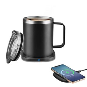 coffee mug warmer set, 12 oz stainless steel coffee cup with double vacuum insulation, 15w induction wireless charging pad, home, office warms coffee, tea, cocoa, and milk(up to 131℉/55℃)