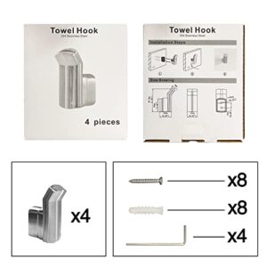 W AWESTEE Bathroom Towel Coat Robe Hook Holder 4 PCS SUS 304 Stainless Steel Silver Wall Mounted Heavy Duty