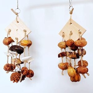 Bird Chewing Toys-Natural Wood Hanging Bird Cage Toys Set-Bird Swing Toys for Parrots, Parakeets, Cockatiels, Lovebird, Budgie, Conures (S-Cuttlebone)