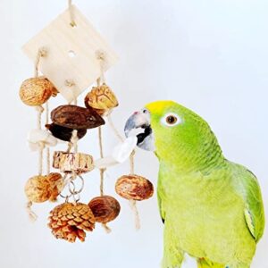 Bird Chewing Toys-Natural Wood Hanging Bird Cage Toys Set-Bird Swing Toys for Parrots, Parakeets, Cockatiels, Lovebird, Budgie, Conures (S-Cuttlebone)