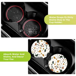 Sunflower Car Coasters for Drinks Absorbent with Cork, Cute Ceramic Car Coasters Set of 2 with A Finger Notch for Easy Removal,Auto Accessories for Women & Men