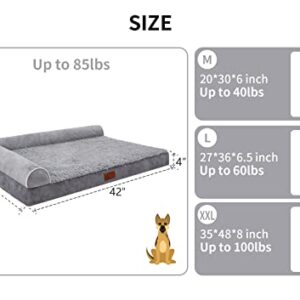 Lazy Lush Bolster Dog Bed for Extra Large Dogs, Memory Foam Orthopedic L-Shape Dog beds with Removable Washable Cover, Cozy Plush Dog Sofa, pet Bed with Waterproof Lining and Nonskid Bottom