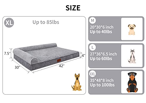 Lazy Lush Bolster Dog Bed for Extra Large Dogs, Memory Foam Orthopedic L-Shape Dog beds with Removable Washable Cover, Cozy Plush Dog Sofa, pet Bed with Waterproof Lining and Nonskid Bottom