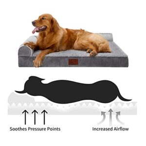 Lazy Lush Bolster Dog Bed for Extra Large Dogs, Memory Foam Orthopedic L-Shape Dog beds with Removable Washable Cover, Cozy Plush Dog Sofa, pet Bed with Waterproof Lining and Nonskid Bottom