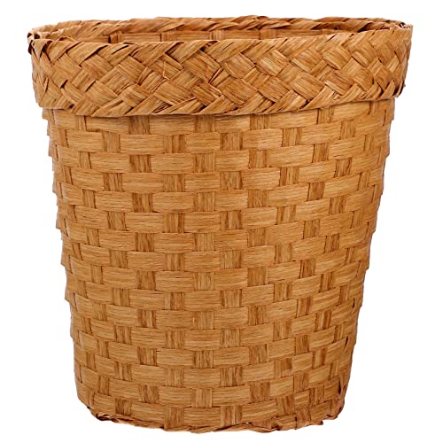 Woven Paper Wastebasket Rattan Trash Can Basket Round Woven Garbage Basket for Home Office ( Khaki )