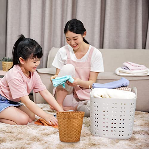 Woven Paper Wastebasket Rattan Trash Can Basket Round Woven Garbage Basket for Home Office ( Khaki )