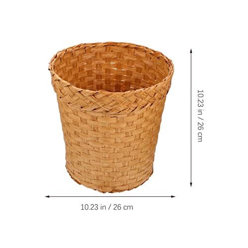 Woven Paper Wastebasket Rattan Trash Can Basket Round Woven Garbage Basket for Home Office ( Khaki )