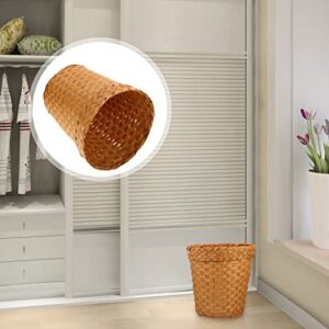 Woven Paper Wastebasket Rattan Trash Can Basket Round Woven Garbage Basket for Home Office ( Khaki )