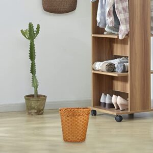 Woven Paper Wastebasket Rattan Trash Can Basket Round Woven Garbage Basket for Home Office ( Khaki )