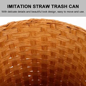 Woven Paper Wastebasket Rattan Trash Can Basket Round Woven Garbage Basket for Home Office ( Khaki )