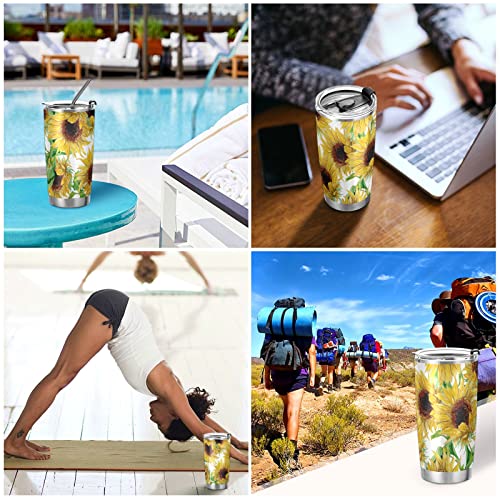 susiyo Yellow Sunflowers Painted 20 oz Vacuum Tumbler with Flip Lid and Straw Stainless Steel Water Bottle Reusable Insulated Drinking Cup Iced Coffee Travel Mug