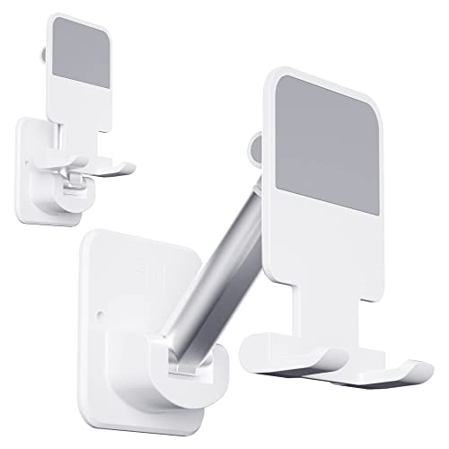 Wall Mount Phone Holder,WUZMINR Phone Wall Mount,Extendable Adjustable Cellphone Stand for Desk Mirror Bathroom Bedroom Kitchen Office,Compatible with iPhone Or Other Smartphones&Tablets (White)