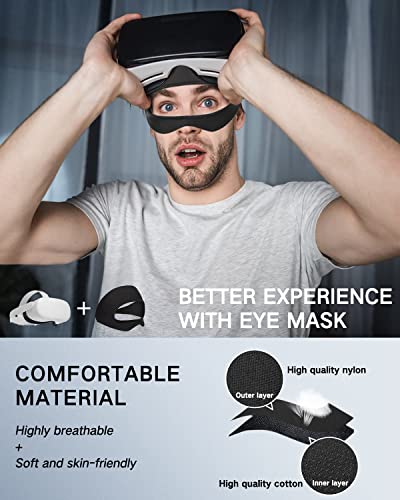 Moxluck VR Eye Mask Cover Breathable Sweat Band for Oculus Quest 2, Sweat Absorbing Oculus Face Cover for VR Fitness Apps & Supernatural and Best Saber Games（2pcs,Black）