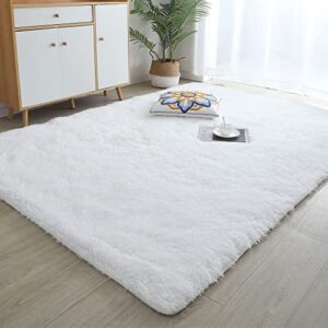 jorkei white area rugs for bedroom,4x6 feet plush furry shag rug,indoor modern plush area rugs for living room bedroom kids room kids playroom home decor floor carpet