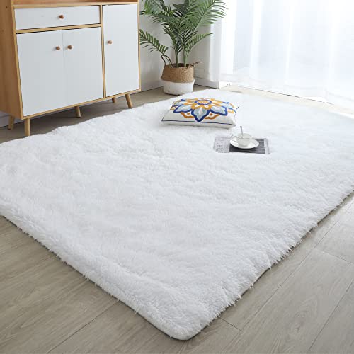 Jorkei White Area Rugs for Bedroom,4x6 Feet Plush Furry Shag Rug,Indoor Modern Plush Area Rugs for Living Room Bedroom Kids Room Kids Playroom Home Decor Floor Carpet