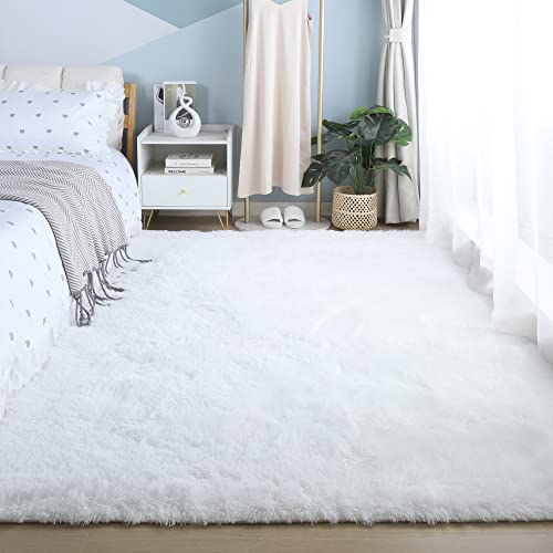 Jorkei White Area Rugs for Bedroom,4x6 Feet Plush Furry Shag Rug,Indoor Modern Plush Area Rugs for Living Room Bedroom Kids Room Kids Playroom Home Decor Floor Carpet