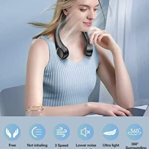 UMEIJA Neck Fan Portable Fan Personal Neck Fan USB-C Hands Free Bladeless Fan with 5000 mAh Rechargeable Battery 3 Speeds Quiet Wearable Cooling Hanging Neck Fan for Home Office Sports Travel (Black)