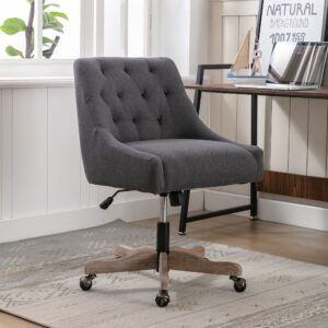 HomSof Modern Mid-Back Desk, Adjustable Height Swivel Home Office, Accent Chair with Wheels and Wood Base, Linen, Charcoal Grey