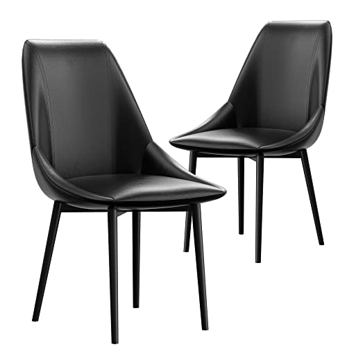 SunsGrove Urban Modern Dining Chairs in Black Leather, Metal Legs Kitchen Chair for Dining, Living Room, Bedroom Side Chairs, Set of 2 (Black)