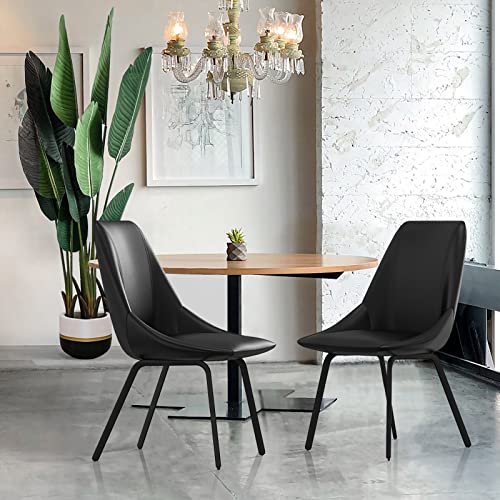 SunsGrove Urban Modern Dining Chairs in Black Leather, Metal Legs Kitchen Chair for Dining, Living Room, Bedroom Side Chairs, Set of 2 (Black)