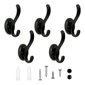 jmaisiu wall hooks 5 pack, coat hooks wall mounted, black modern metal hooks heavy duty robe hook hat rack, space aluminum alloy coat hanger for hanging hat, towel, bag, rope