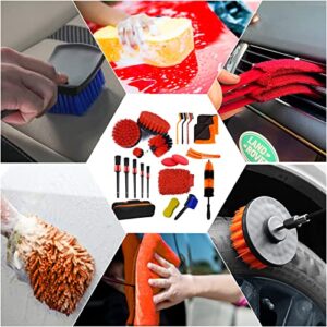 Netzu Car Detailing Brush Set, 22Pcs Car Wash Brush Set with Wheels Brush, Tire Cleaning, Car Interior Detailing kit, Drill Brush Set, Rim Brush, Storage Bag