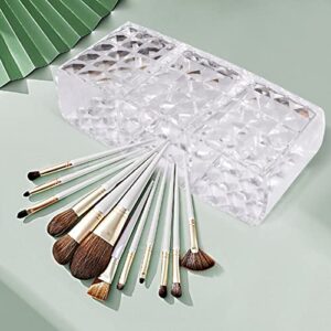 Unaone Makeup Brush Organizer, Acrylic Clear 3-Compartment Makeup Brush Holder Cosmetic Brushes Storage Organizer for Vanity Bathroom