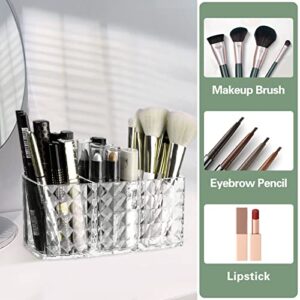 Unaone Makeup Brush Organizer, Acrylic Clear 3-Compartment Makeup Brush Holder Cosmetic Brushes Storage Organizer for Vanity Bathroom