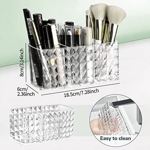 Unaone Makeup Brush Organizer, Acrylic Clear 3-Compartment Makeup Brush Holder Cosmetic Brushes Storage Organizer for Vanity Bathroom