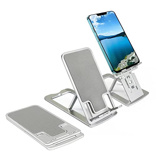 ChashenHa Cell Phone Stand, Phone Stand for Desk, Ultra Thin Aluminum Alloy Adjustable Portable Folding Phone Stand for ipad/iPhone 14/iPhone13as Well as All Other Models,(Silver)