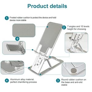 ChashenHa Cell Phone Stand, Phone Stand for Desk, Ultra Thin Aluminum Alloy Adjustable Portable Folding Phone Stand for ipad/iPhone 14/iPhone13as Well as All Other Models,(Silver)