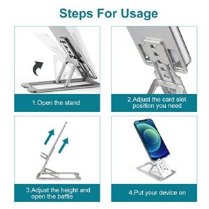 ChashenHa Cell Phone Stand, Phone Stand for Desk, Ultra Thin Aluminum Alloy Adjustable Portable Folding Phone Stand for ipad/iPhone 14/iPhone13as Well as All Other Models,(Silver)