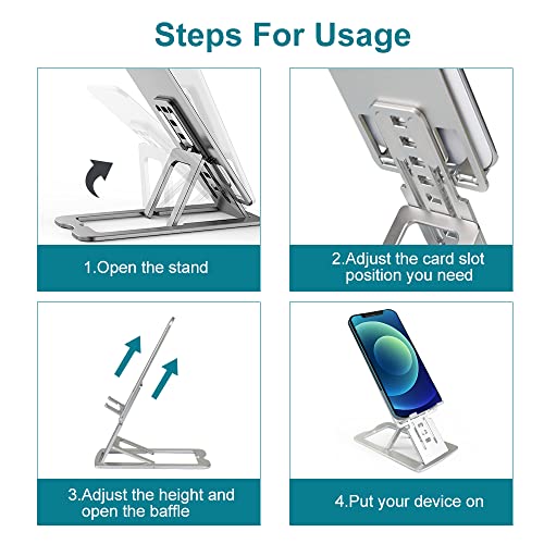 ChashenHa Cell Phone Stand, Phone Stand for Desk, Ultra Thin Aluminum Alloy Adjustable Portable Folding Phone Stand for ipad/iPhone 14/iPhone13as Well as All Other Models,(Silver)