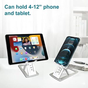 ChashenHa Cell Phone Stand, Phone Stand for Desk, Ultra Thin Aluminum Alloy Adjustable Portable Folding Phone Stand for ipad/iPhone 14/iPhone13as Well as All Other Models,(Silver)