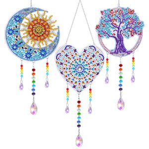 3 pack diamond painting suncatcher window hanging ornament crystal window garden decor diy kits for beginners adult kids -tree, moon, heart