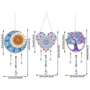 3 Pack Diamond Painting Suncatcher Window Hanging Ornament Crystal Window Garden Decor DIY Kits for Beginners Adult Kids -Tree, Moon, Heart