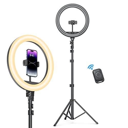 𝗡𝗲𝘄𝗲𝘀𝘁 13" Selfie Ring Light with Stand and Phone Holder, 63" Tripod for iPhone with Ring Light for YouTube/Tiktok, LED Ringlight for Make Up/Zoom Meeting/Photography, Ring Lights for Vlogs